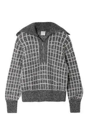 Varley Furley Checked Cotton-blend Bouclé Half-zip Sweater - Gray