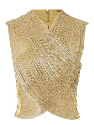 Cult Gaia Haisley Cropped Beaded Mesh Top - Gold