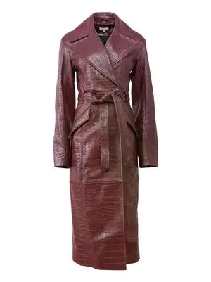 Fleur Du Mal Crocodile-effect Belted Coat - Red