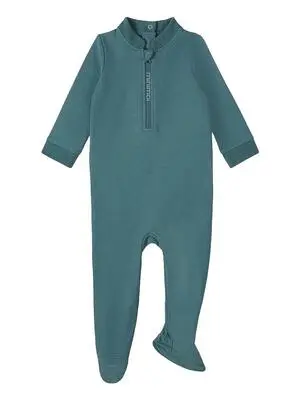 MINIMOI Baby Half Zip Stretch Cotton Blend Footie - Dark Teal