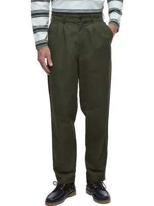 Barbour Cole Relaxed Fit Pleated Cotton Poplin Chinos - Olive