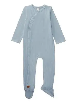 MINIMOI Ribbed Cotton Side Snap Footie - Blue Frost
