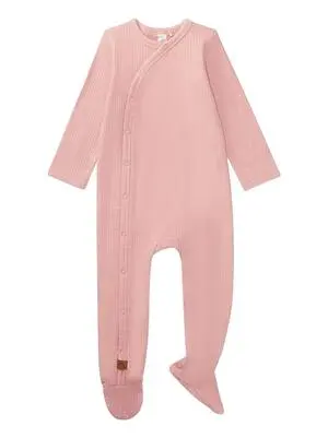 MINIMOI Ribbed Cotton Side Snap Footie - Rose