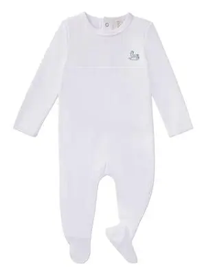 MINIMOI Baby Embroidered Pima Cotton Footie - Pearl Blue