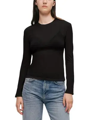 NOCTURNE Sheer Crew-neck Mesh Top - Black