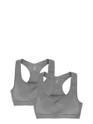 MEMOI 2 Pair Pack Racerback Sports Training Bra - Light Gray Heather