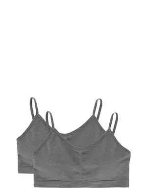 MEMOI 2 Pair Pack Gathered Front Cup Training Bra - Light Gray Heather