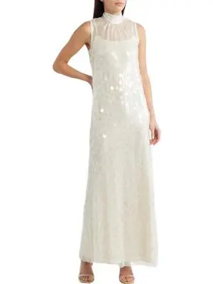 Julia Jordan Sequin Embellished Sleeveless Evening Dress - Ivory