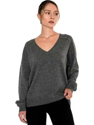 REBODY Nora V-Neck Cashmere Sweater Charcoal