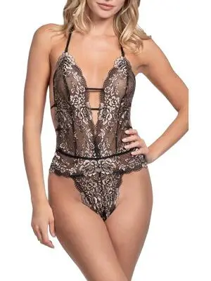 IN BLOOM BY JONQUIL Aviva Embroidered Halter Lace Teddy - Black