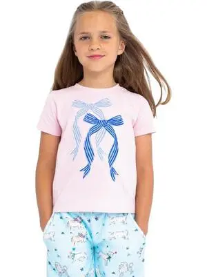 PREPPY GOOSE Bow Print Short Sleeve T-shirt - Light Pink