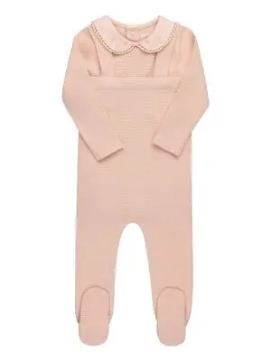 ELY'S & CO. Embroidered Collar Bodysuit And Overalls Set - Pink