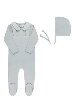 ELY'S & CO. Embroidered Collar Bodysuit, Overalls And Bonnet Set Blue