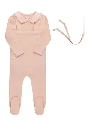 ELY'S & CO. Embroidered Collar Bodysuit, Overalls And Bonnet Set Pink