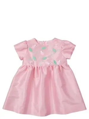 FLORENCE EISEMAN Dupioni Dress With Embroidered Flower Vines - Pink