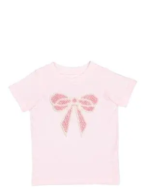 SWEET WINK Pearl Bow Patch Short Sleeve T-shirt - Ballet Pink