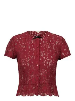 SAEMDI Lace Short Sleeve Top - Burgundy