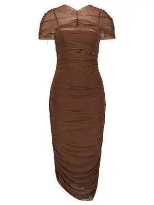 SAEMDI Draped Cape Midi Dress - Brown