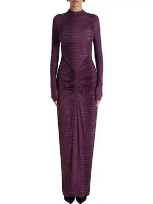 Naked Wardrobe Long-sleeve Snakeskin Print Ruched Dress - Dark Plum Crocodile