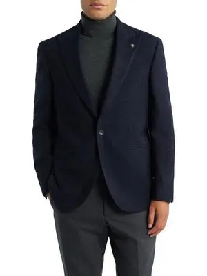 JACK VICTOR Erie Peak Lapel Textured Wool Blazer - Navy