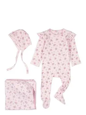 MINIMOI 3-piece Mini-ribbed Cotton-rich Footie Set - Pink