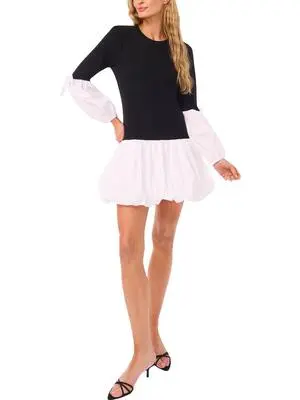 CECE DUPRAZ Mixed Media Long Sleeve Minidress - Black/white
