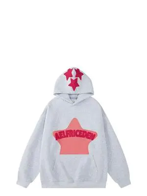 AELFRIC EDEN Vintage Star Embroidered Hoodie - Light Grey