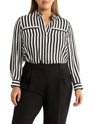 KASPER Striped Button-up Shirt - Black/vanilla Ice