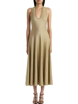 Khaite Melina Metallic Knit Halter Dress - Gold