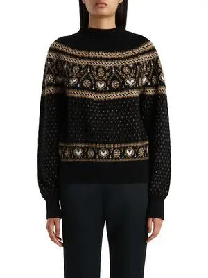 Khaite Guy Fair Isle Cashmere Sweater - Black/camel Multi