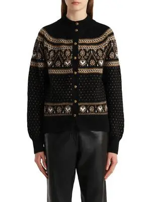 Khaite Marc Fair Isle Cashmere Cardigan - Black/camel Multi