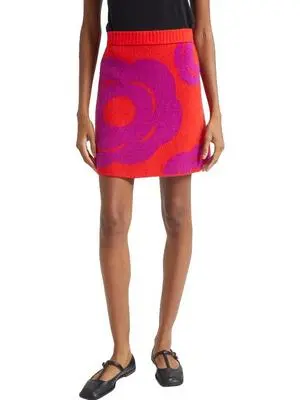 Marimekko Floral Print Wool-blend Sweater-knit Skirt - Red/purple