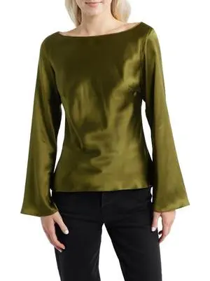 REFORMATION Marlow Silk Top - Moss Garden