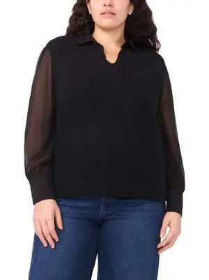 Halogen Mixed Media Long Sleeve Sweater - Rich Black