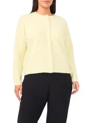 Halogen Fuzzy Crewneck Cardigan - White Jade