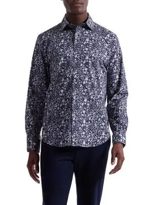Bugatchi Axel Shaped Fit Floral Stretch Button-up Shirt Black