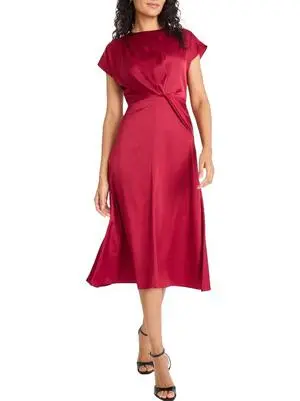 Maggy London Twist Front Cap Sleeve Satin Dress - Tibetan Red