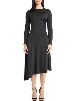 Maggy London Long Sleeve Asymmetric Hem Midi Dress - Black