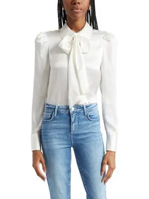 L'Agence Honey Silk Tie-neck Blouse - Ivory