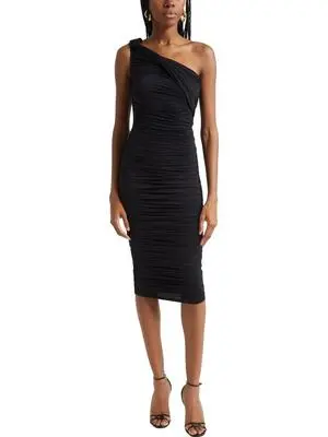 L'Agence Cheryl Shirred One-shoulder Midi Dress - Black