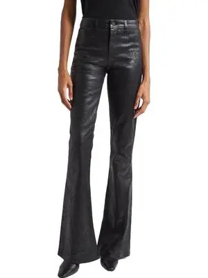 L'Agence Marty Coated Flare Leg Jeans - Black Crackle Coated