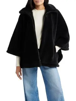 Bernardo Calder Faux Fur Poncho Jacket - Black