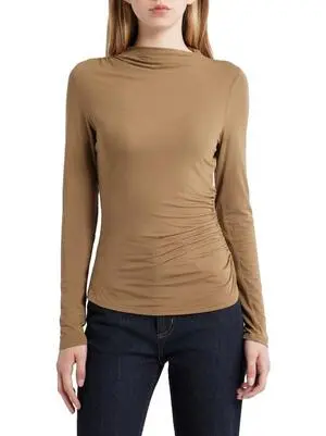 Rails Joelle Ruched Funnel Neck Top Ginger
