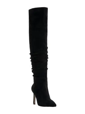 Jessica Simpson Emetta Pointed-Toe Over-The-Knee Boot Black Oil Suede
