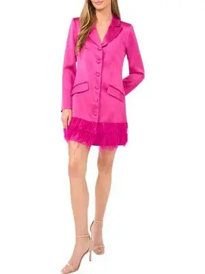 CECE DUPRAZ Feather Hem Satin Blazer Minidress - Deep Orchid