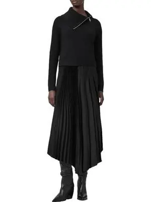 ALLSAINTS Jax Sweater & Pleated Satin Dress Set - Black