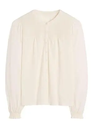 Boden Elsa Shirred Yoke Jersey Shirt - Ivory