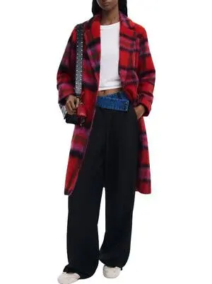 Desigual Tartan Plaid Wool-blend Coat - Red