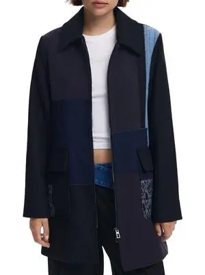 Desigual Patchwork Wool Overcoat - Black