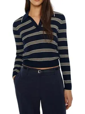 REFORMATION Hermia Stripe Merino Wool Polo Sweater - Parmesan Navy Stripe